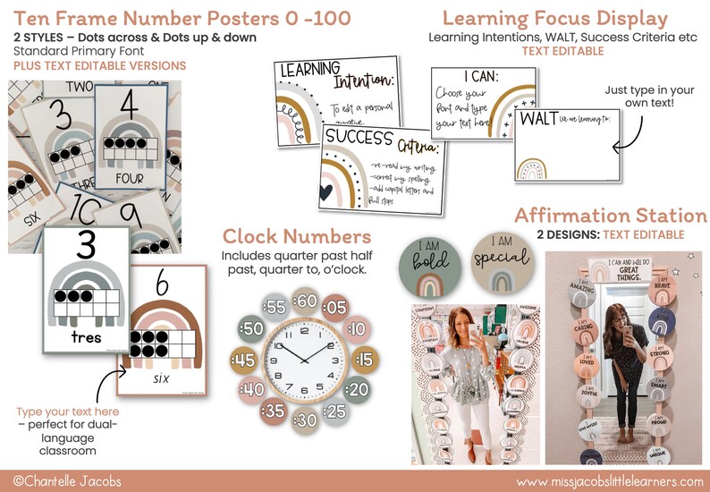 BOHO RAINBOW Classroom Decor Bundle Editable Neutral - Etsy