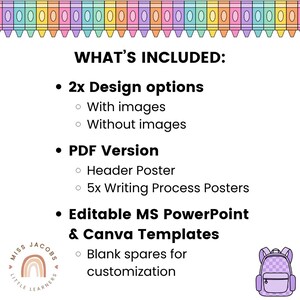 Cutesy Writing Process Posters, Printable ELA Anchor Charts, Colorful 5 ...
