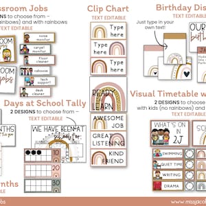 BOHO RAINBOW Classroom Decor Bundle Editable Neutral Rainbow Classroom ...