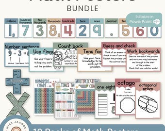 Math Posters Bundle | Cute Sea Life Classroom Decor | Editable - Etsy