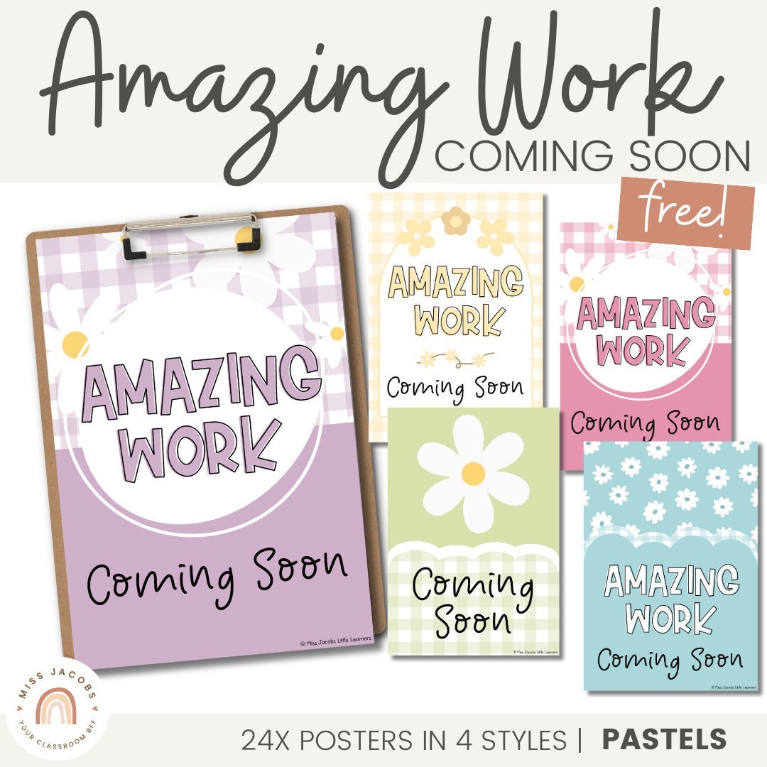 Amazing Work Coming Soon Posters Daisy Gingham Pastels - Etsy