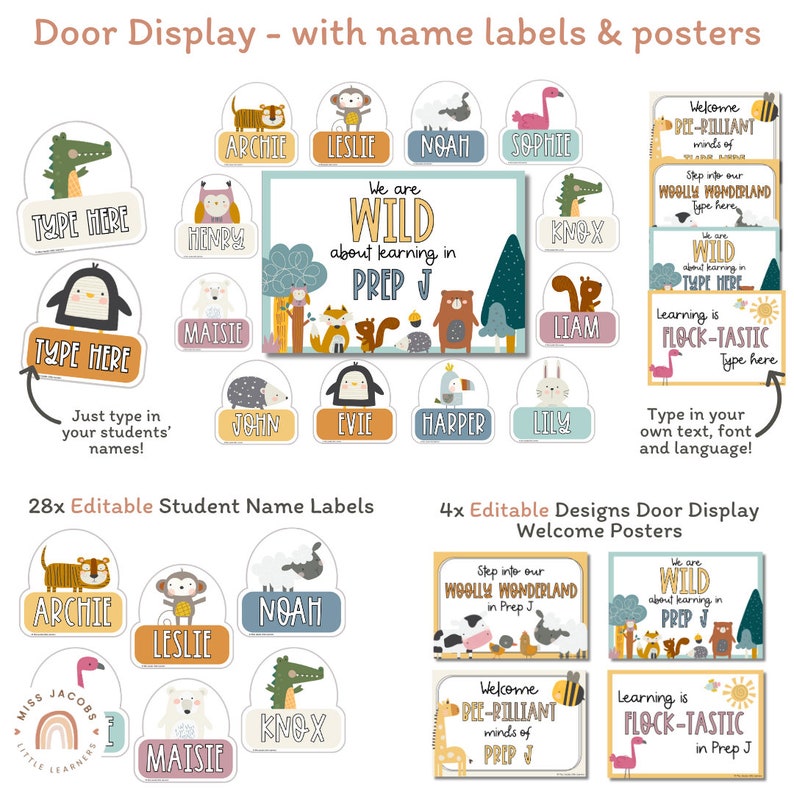 Cute Animal Classroom Labels Bundle | Editable Student Name Tags ...