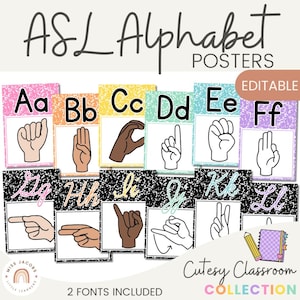 Cutesy ASL Alphabet Posters, Printable American Sign Language Classroom ...