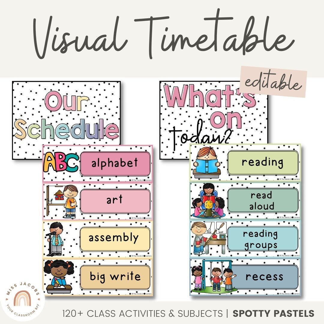 Visual Timetable | SPOTTY PASTELS Classroom Decor | Editable - Etsy