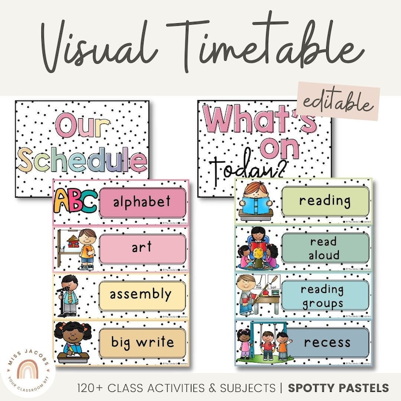 Visual Timetable SPOTTY PASTELS Classroom Decor Editable - Etsy