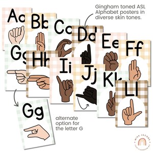 ASL american Sign Language Alphabet Posters Daisy Gingham Neutrals ...