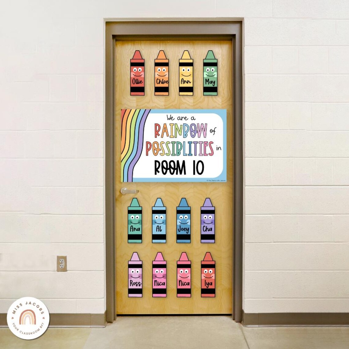 Crayon Door Display, Editable Welcome Door Signs + Student Name Labels ...