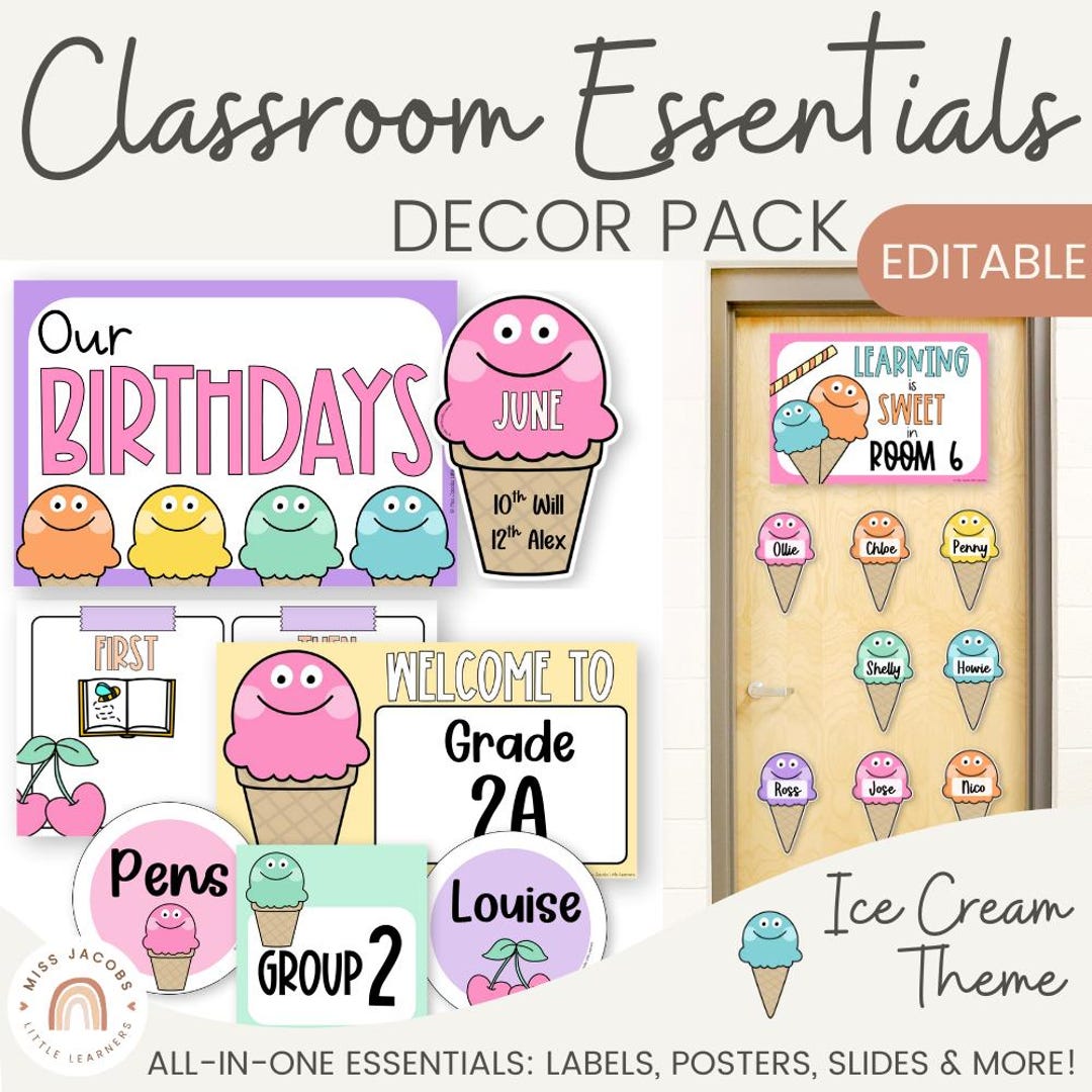 Pastel Ice Cream Classroom Decor Bundle, Editable Teacher Essentials ...