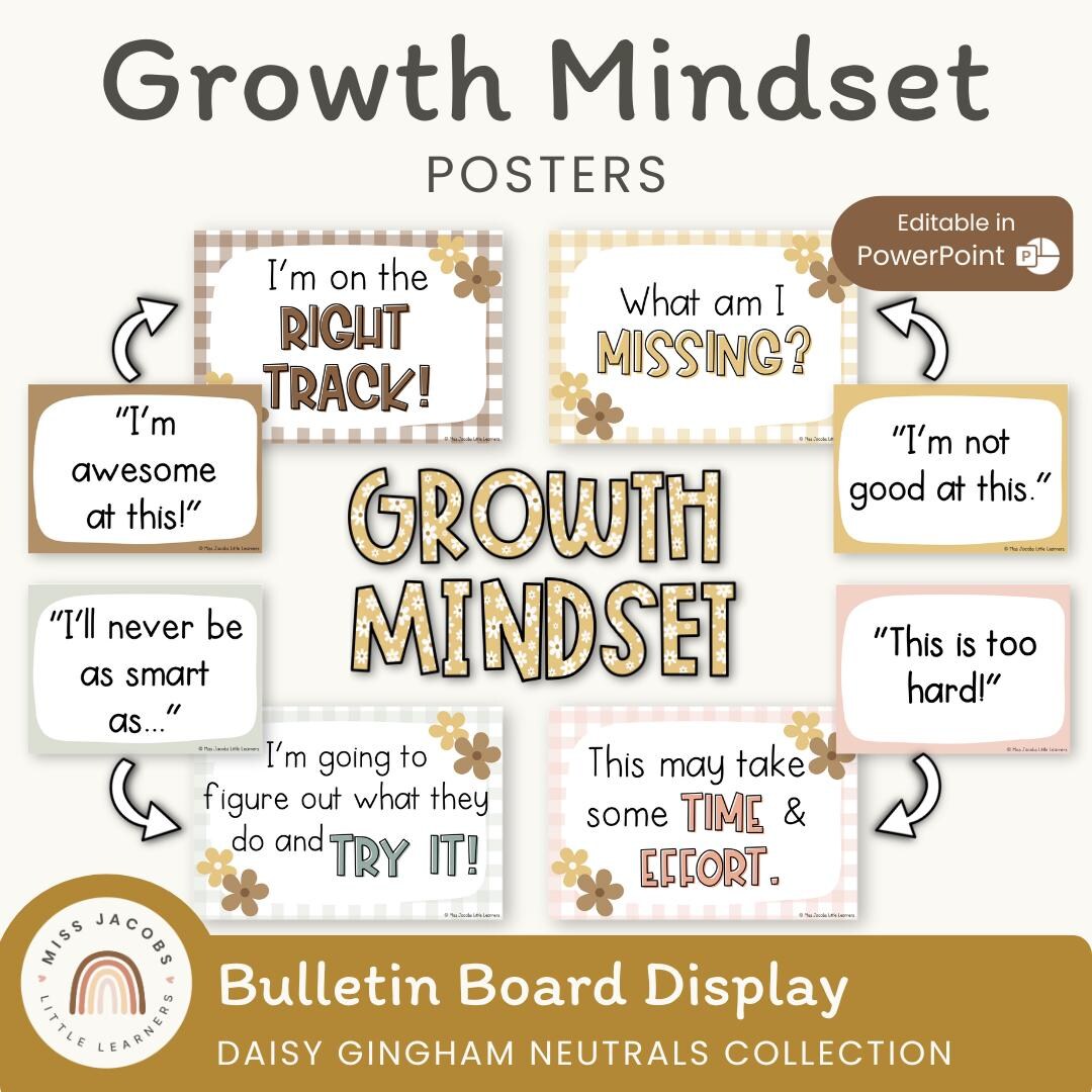 Modern Growth Mindset Display | Daisy Gingham Neutral Classroom Decor ...