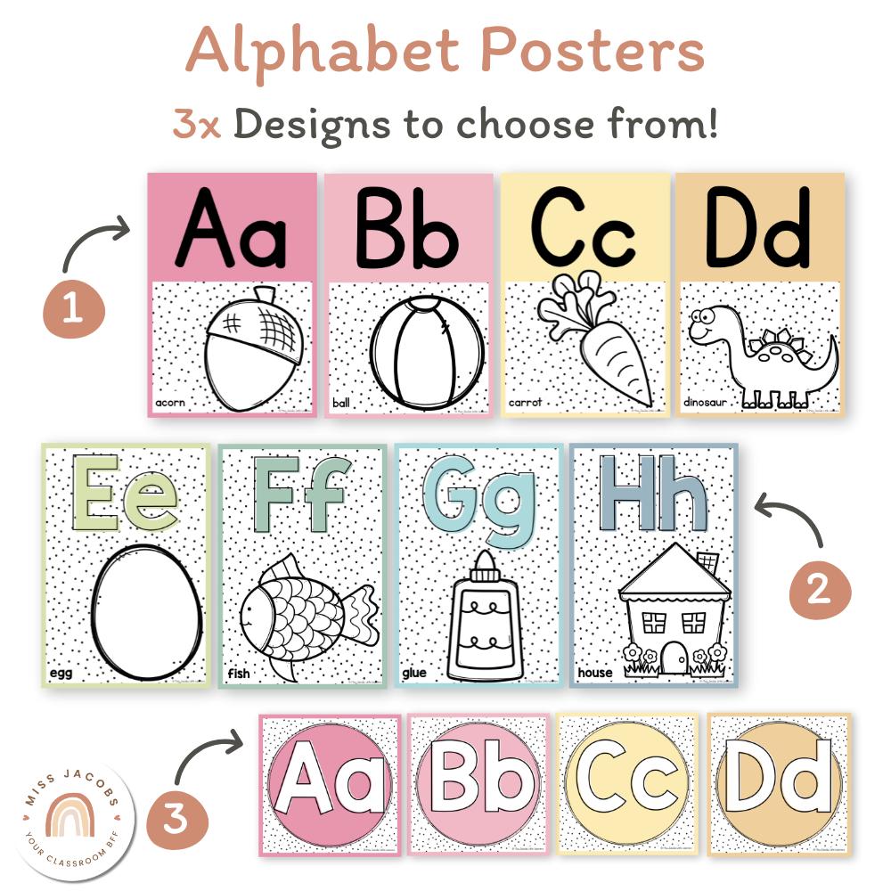 Alphabet Posters | SPOTTY PASTELS | Muted Rainbow Decor | Editable - Etsy