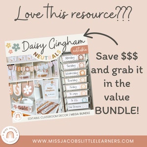 Classroom Supply Labels and Student Name Tags Bundle | Daisy Gingham ...