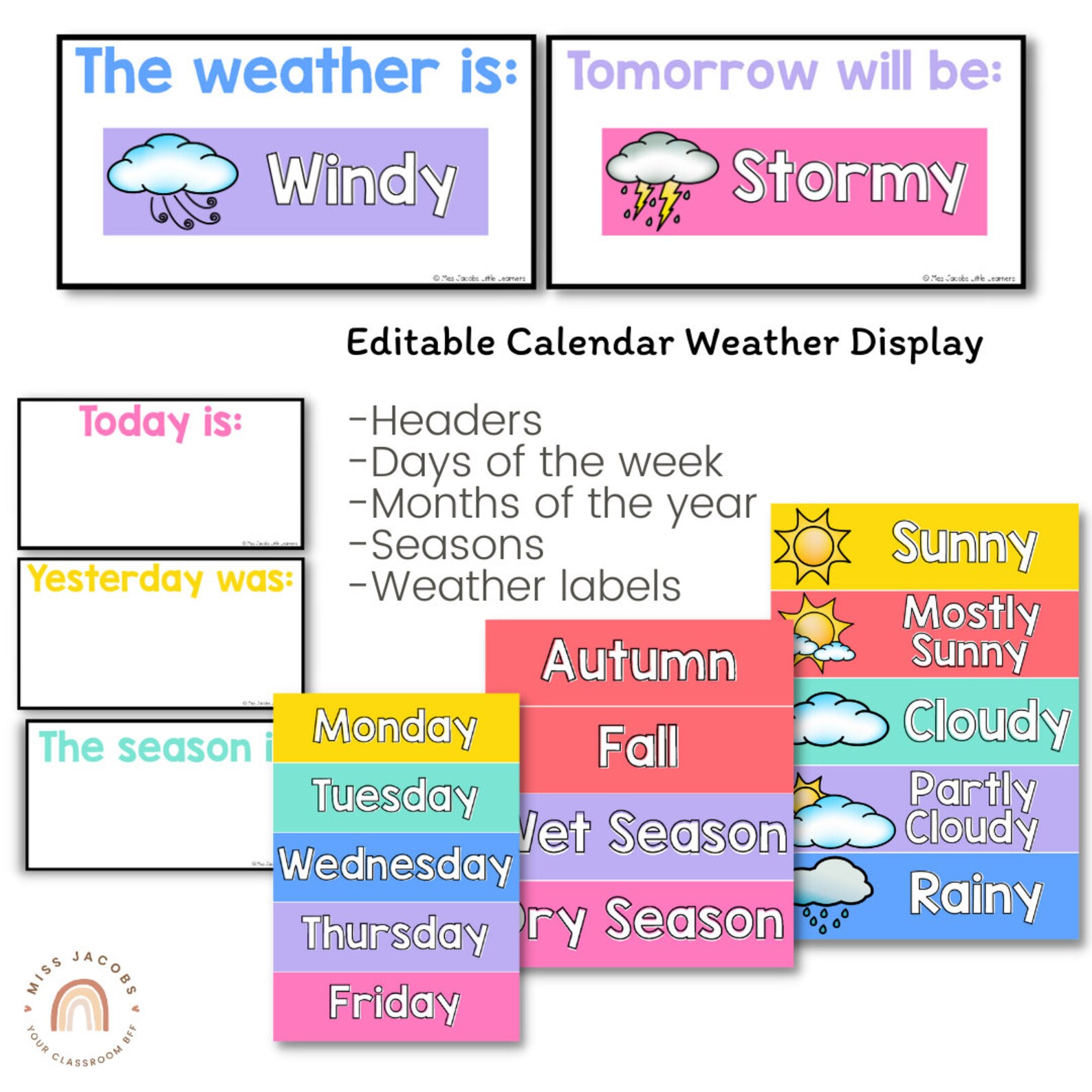 Classroom Calendar | BRIGHTS | Pocket Chart and Standard Size - Etsy