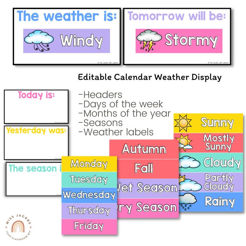 Classroom Calendar BRIGHTS Pocket Chart and Standard Size - Etsy