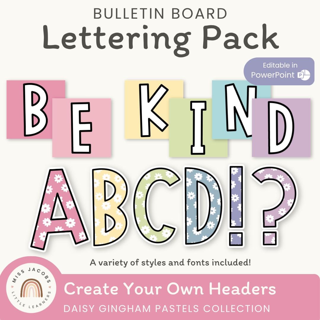 Bulletin Board Lettering Pack | Daisy Gingham Pastel Classroom Decor ...