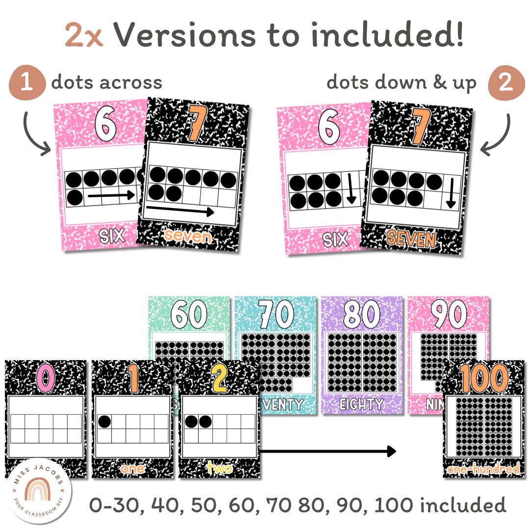 Cutesy Number Posters for Classroom, Composition Notebook Theme ...