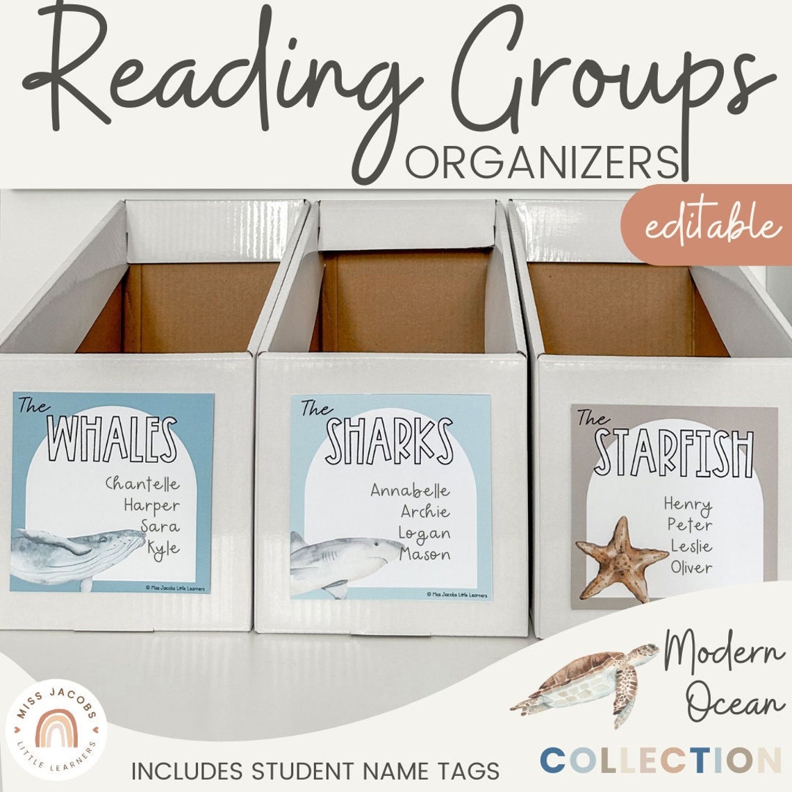 Reading Group Organizers & Labels | Modern Ocean Classroom Decor ...