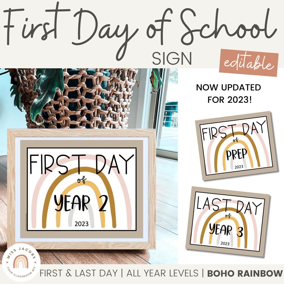 Modern BOHO RAINBOW First Day of School Sign Editable - Etsy