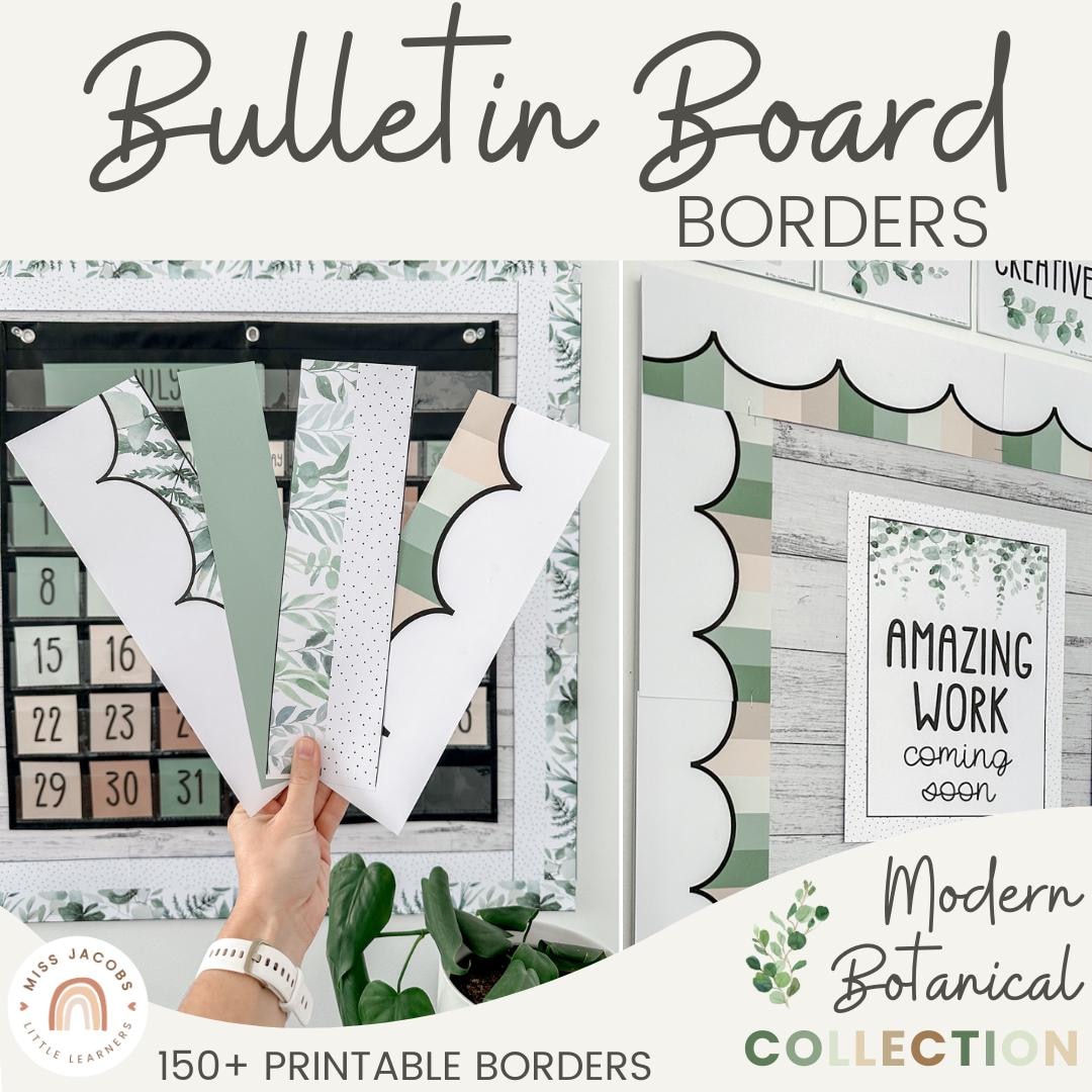 Bulletin Board Borders Printable Set, Eucalyptus Classroom Decor, 150 ...