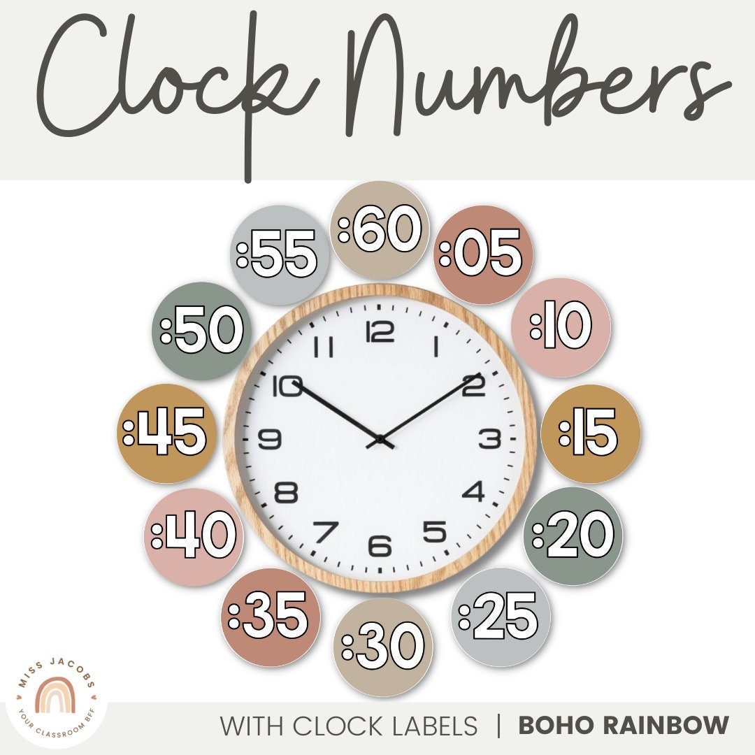BOHO RAINBOW Clock Numbers | Neutral Rainbow Classroom Decor - Etsy