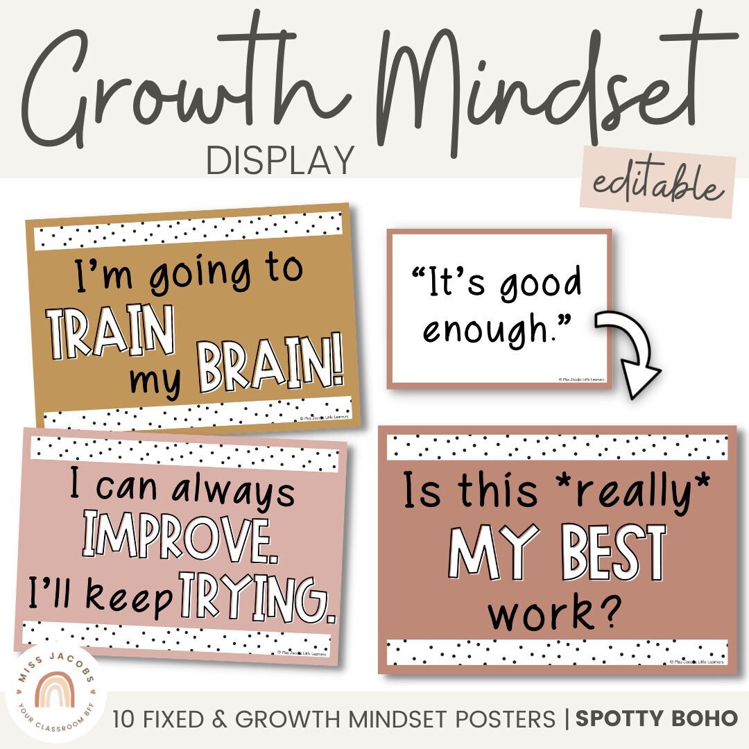 SPOTTY BOHO Growth Mindset Posters Neutral Rainbow Classroom Decor ...