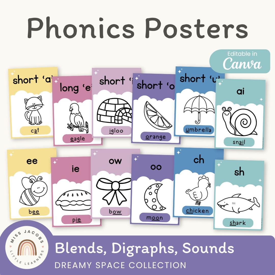 Phonics Posters: Dreamy Space Theme Spelling Cards and Digraphs ...