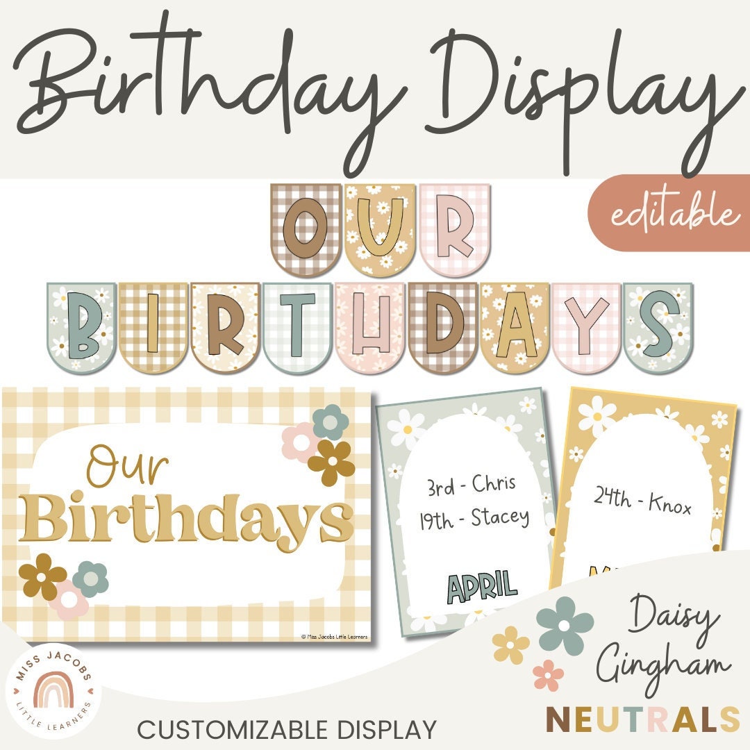 Birthday Display | Daisy Gingham Neutrals Classroom Decor - Etsy