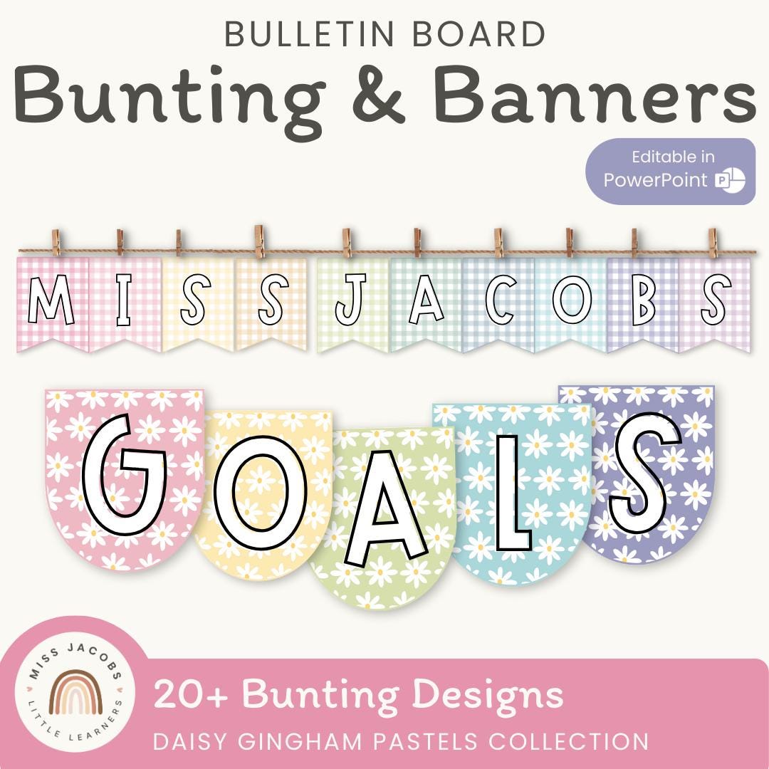 Bunting and Display Banners | Daisy Gingham Pastels Classroom Decor ...