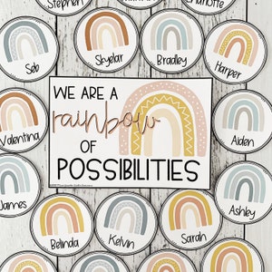 BOHO RAINBOW Classroom Door Display | Editable | Neutral Rainbow ...