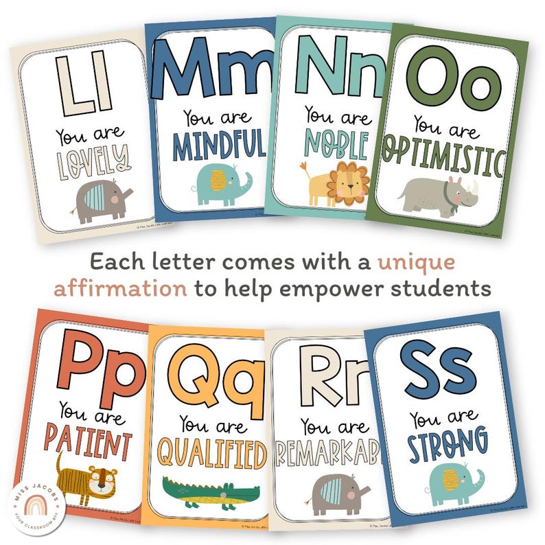 Affirmation Alphabet Posters, Cute Jungle Animals Kids Classroom ABC ...