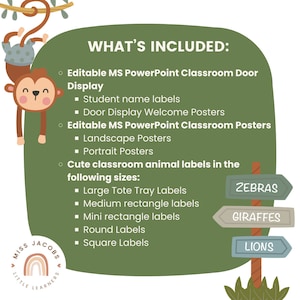 Cute Jungle Animals Classroom Labels Bundle | Editable Student Name ...