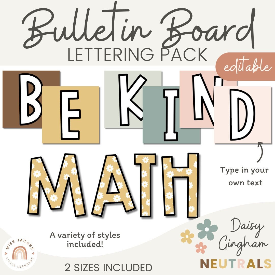Bulletin Board Lettering Pack | Daisy Gingham Neutral Classroom Decor ...