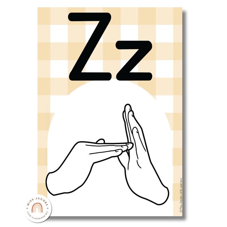 Daisy Gingham Auslan Alphabet Posters: Neutrals Australian Fonts, Sign ...