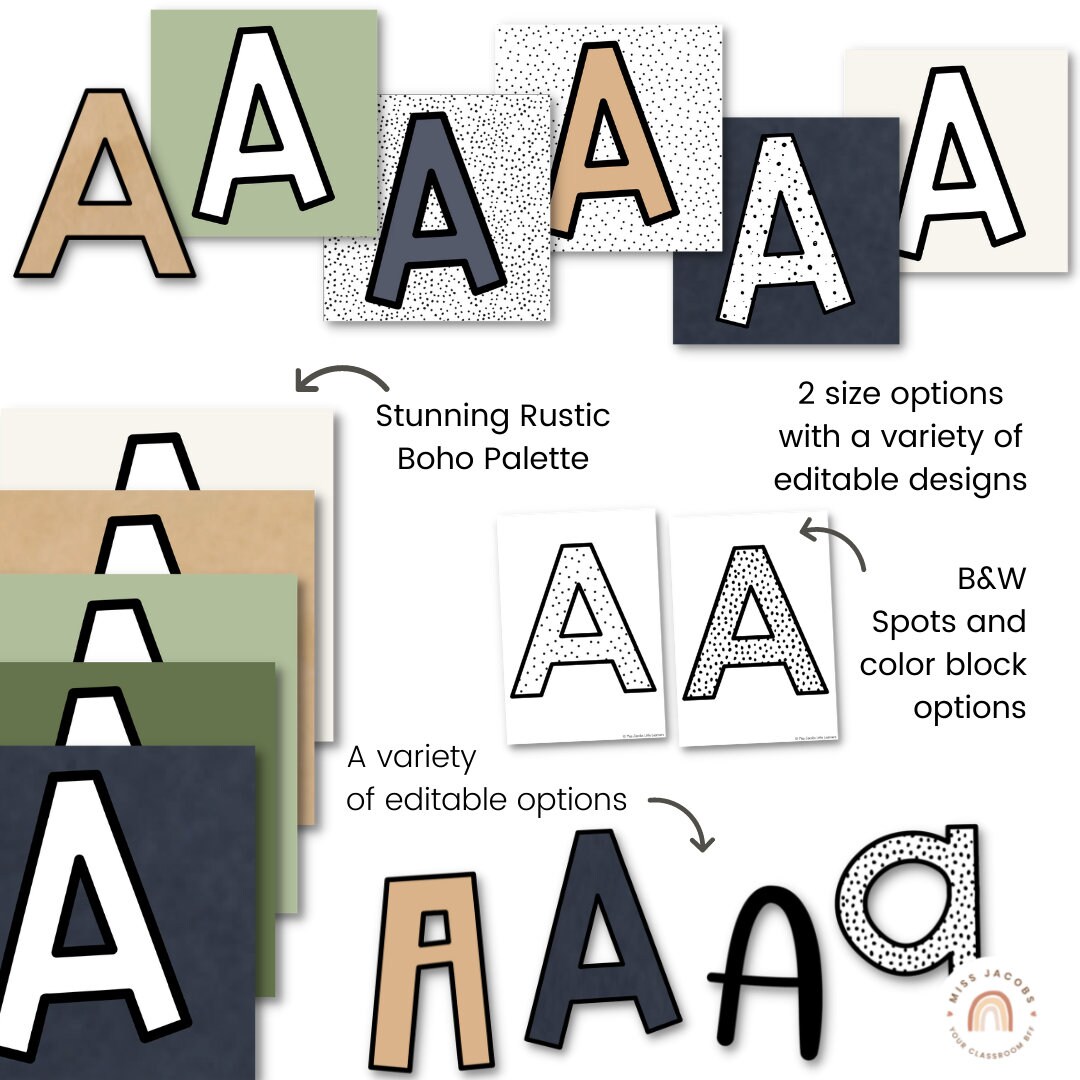 Modern Boho Bulletin Board Letters Display Editable Rustic - Etsy