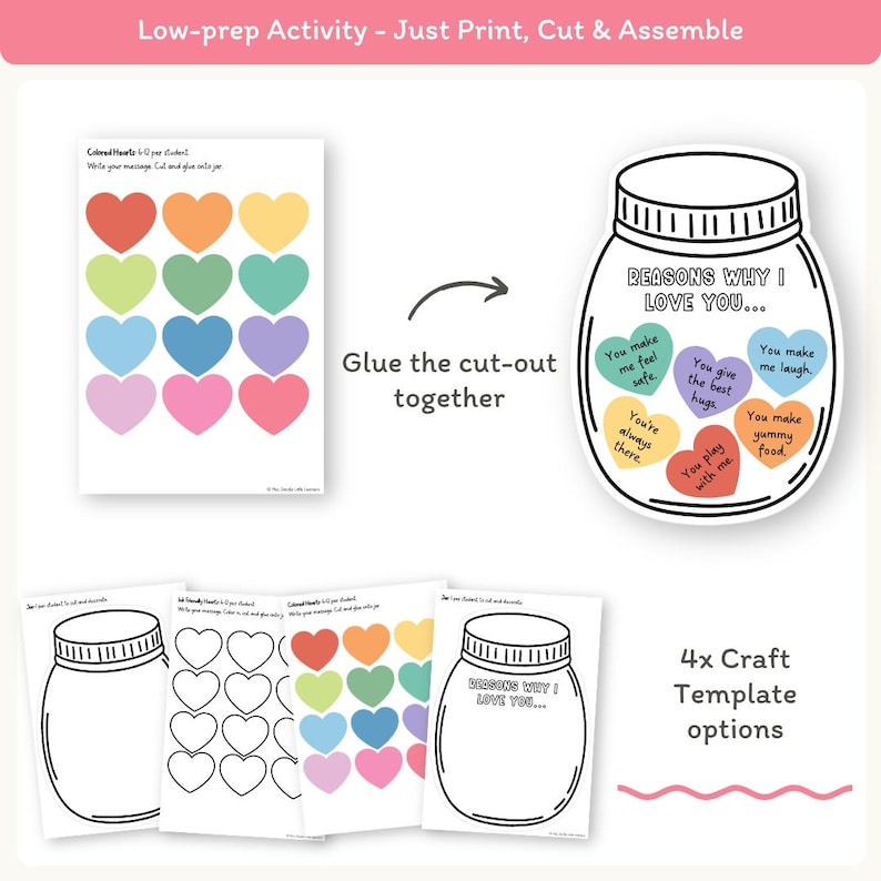 Jar of Hearts Mother’s Day Craft, Printable Gratitude Jar, Keepsake ...