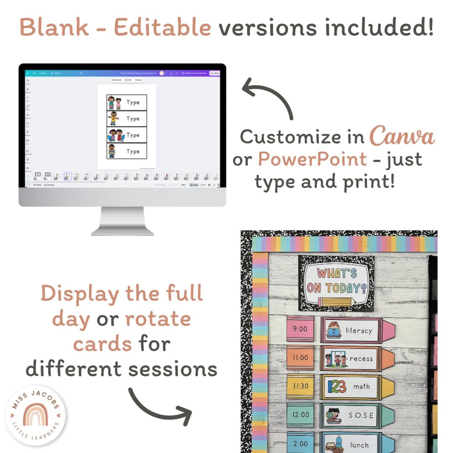 Cutesy Visual Classroom Schedule, Back to School Theme Visual Schedule ...