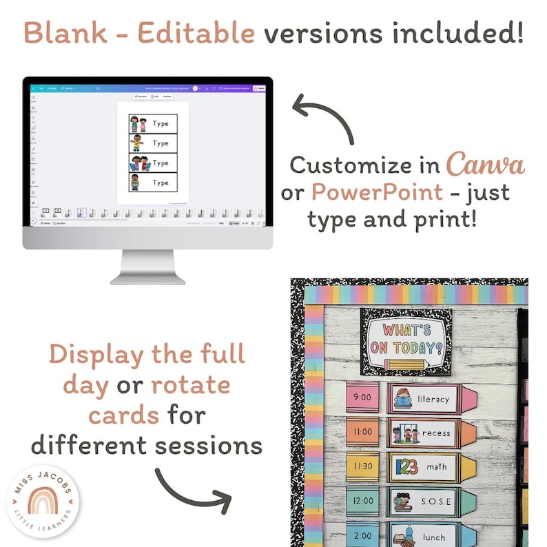Cutesy Visual Classroom Schedule, Back to School Theme Visual Schedule ...