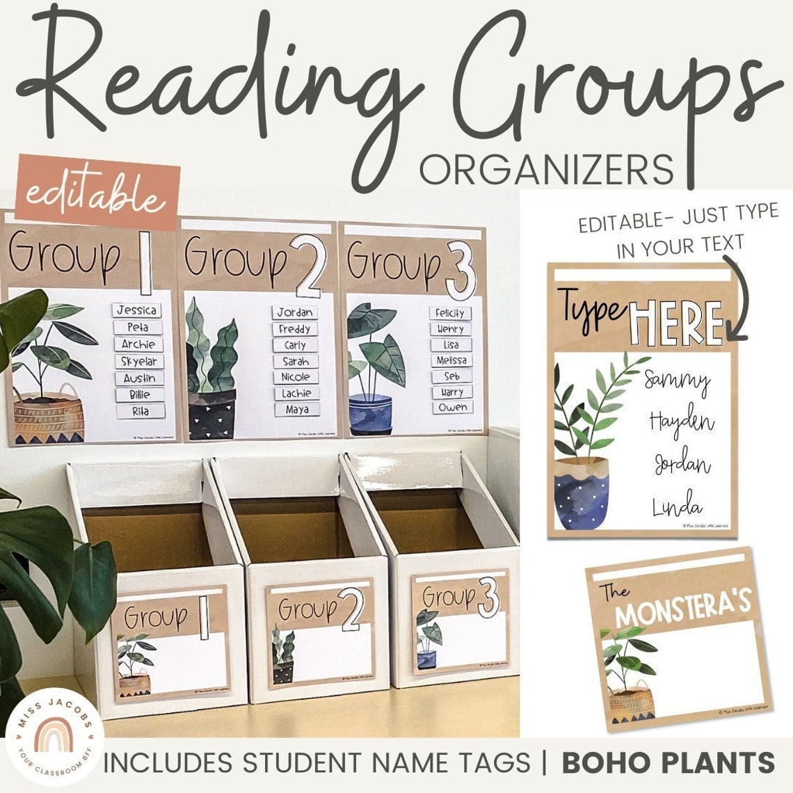 Reading Group Organizers & Labels Modern Boho Plants Rustic - Etsy