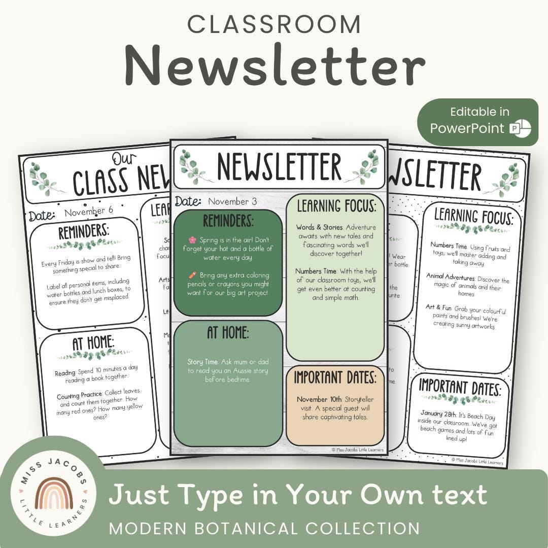 Newsletter Template for Teachers, Editable Weekly & Monthly Parent ...