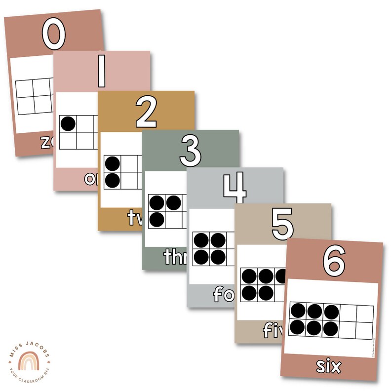 BOHO RAINBOW Number Posters Ten Frames Neutral Rainbow - Etsy