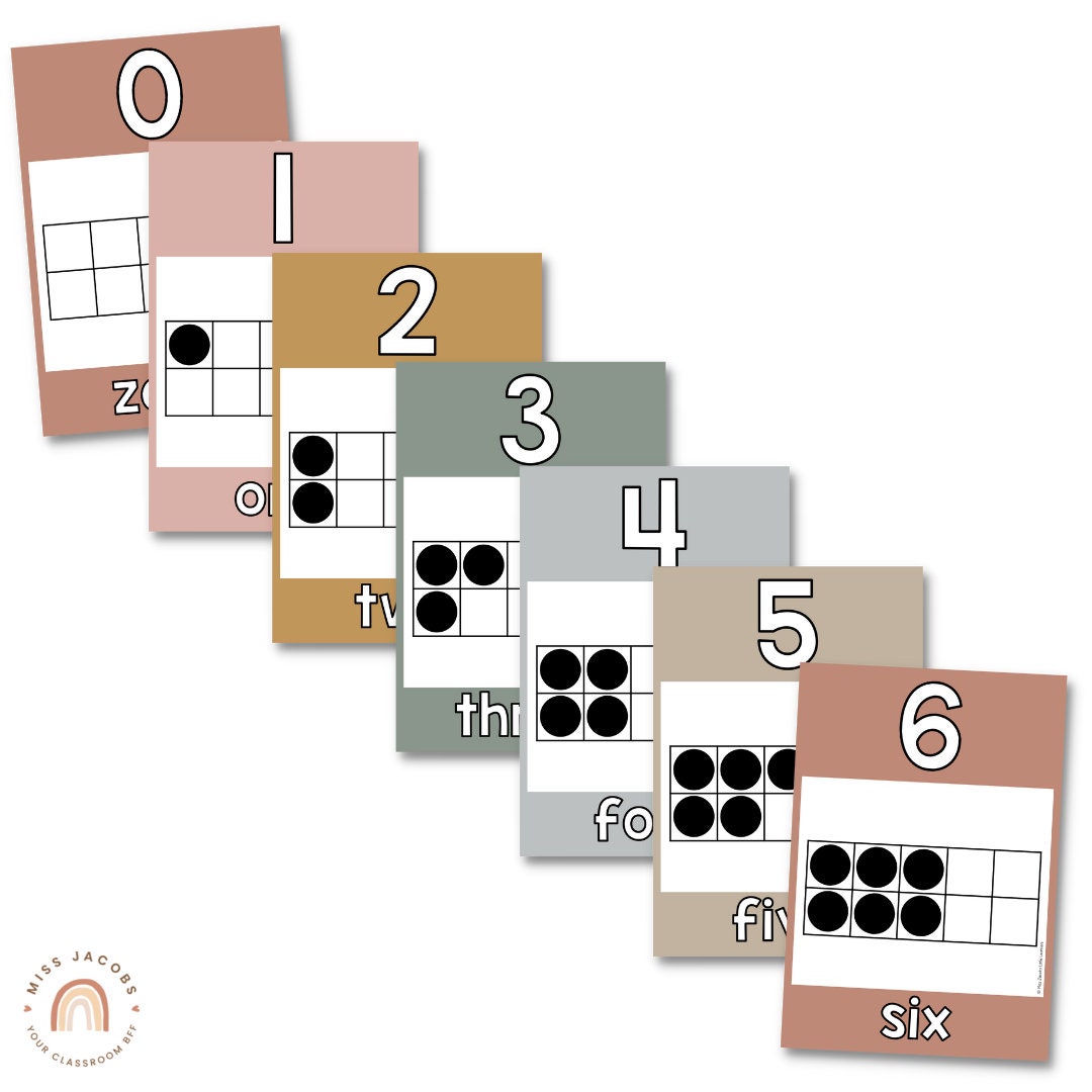 BOHO RAINBOW Number Posters | Ten Frames | Neutral Rainbow Math ...