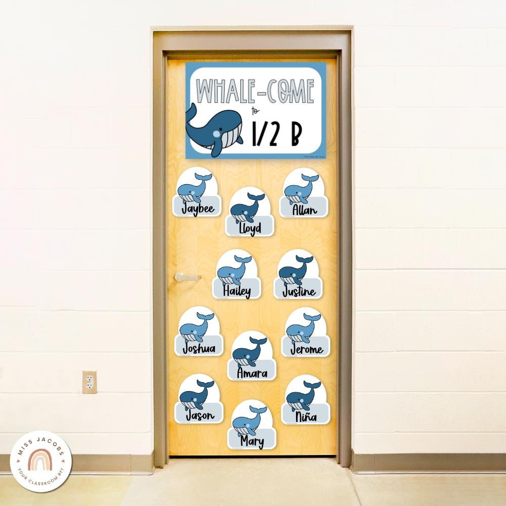 Whale Door Display, Ocean Theme Welcome Signs & Name Labels, Editable ...