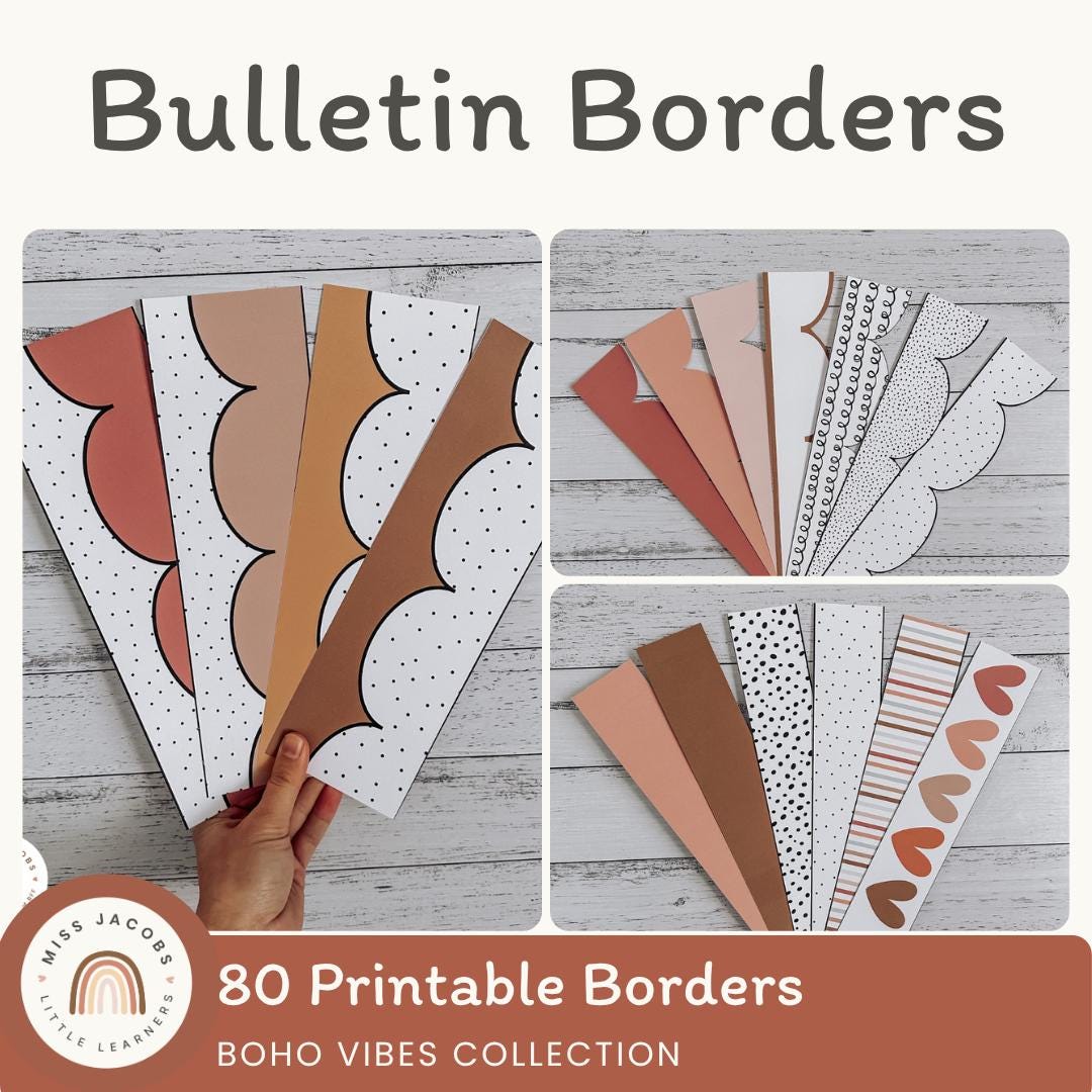 Bulletin Board Border, Boho Vibes Printable Bulletin Board Kit Borders ...