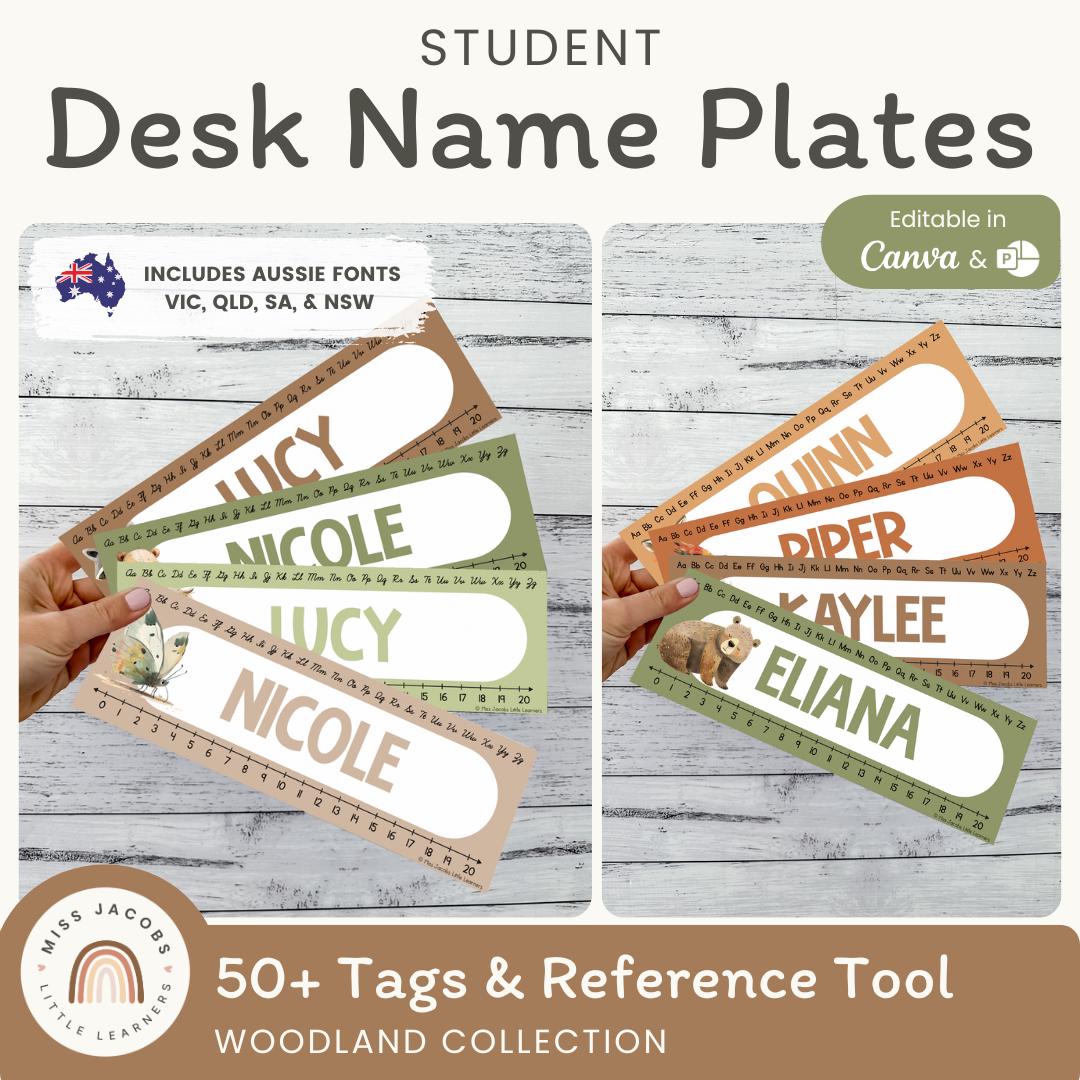Woodland Student Desk Name Plates, Editable Alphabet & Number Line Name ...