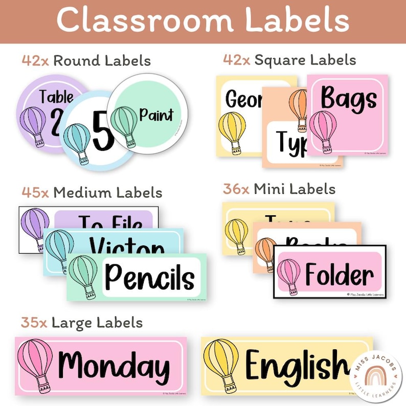 Pastel Hot Air Balloon Classroom Decor Bundle, Editable Calm Theme ...