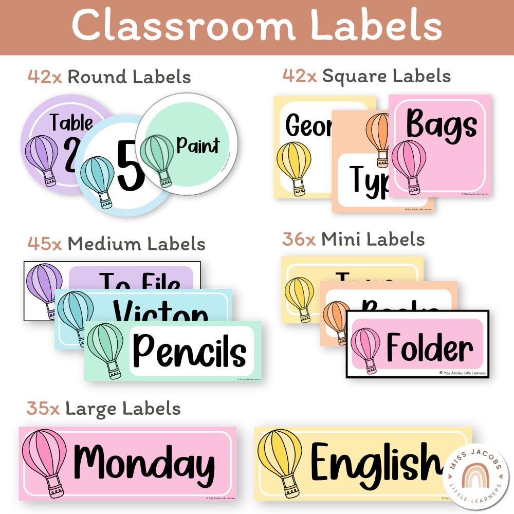 Pastel Hot Air Balloon Classroom Decor Bundle, Editable Calm Theme ...
