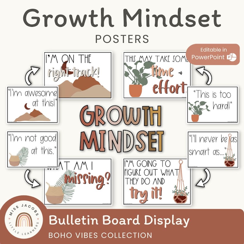 DESERT NEUTRAL Growth Mindset Display | Boho Vibes Classroom Decor - Etsy
