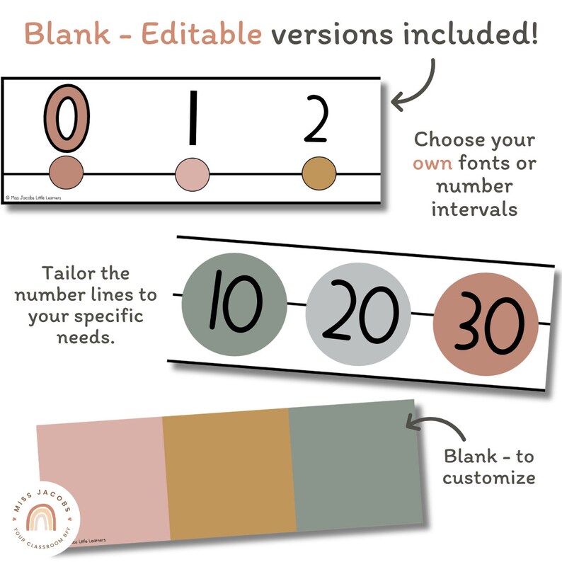 BOHO NEUTRAL Classroom Number Line Display With Negatives | Neutral ...