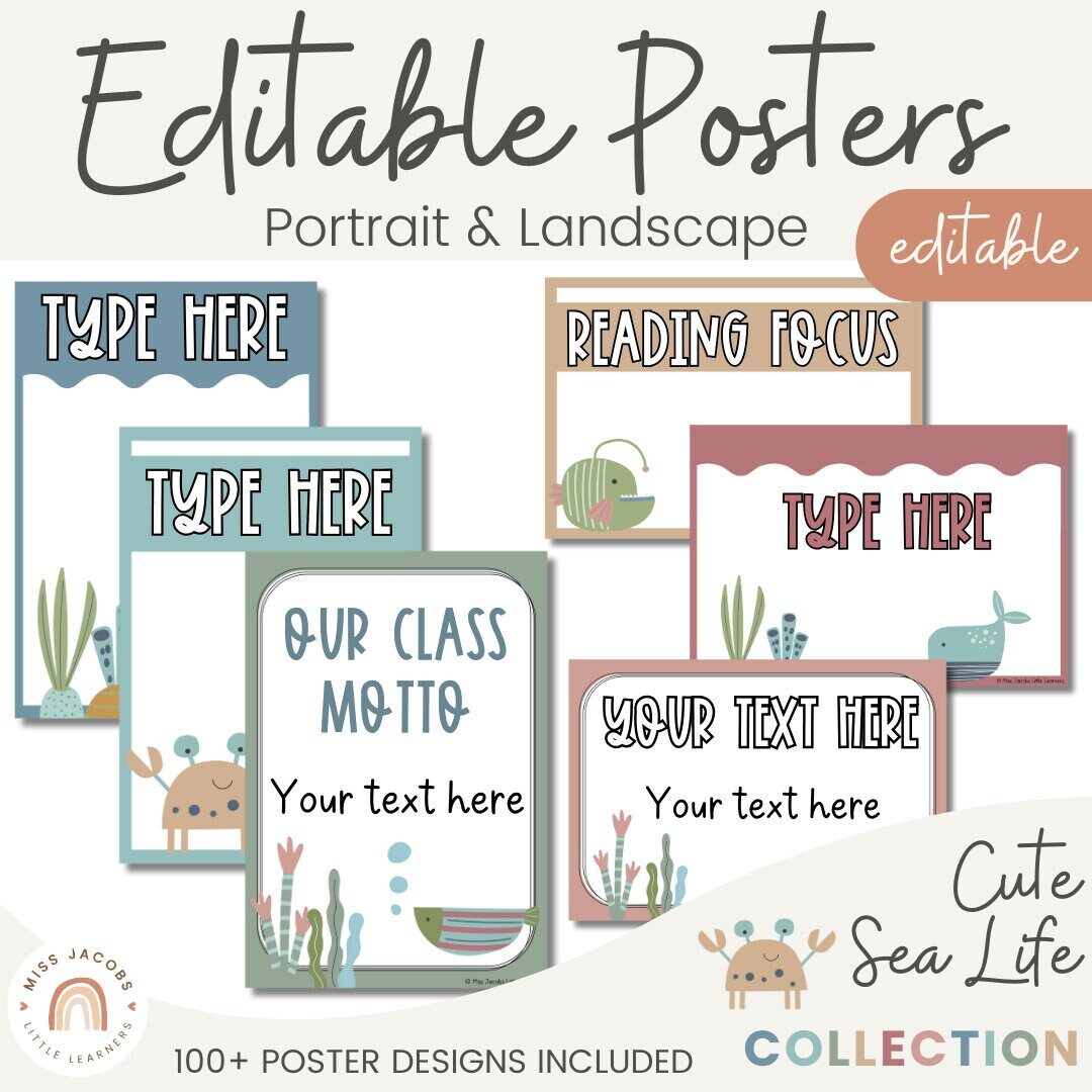 Editable Classroom Posters Cute Sea Life Classroom Decor - Etsy