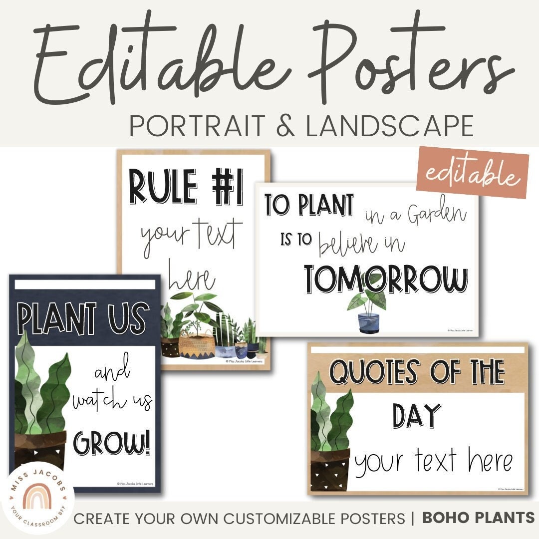 Modern Boho Plants Editable Classroom Posters | Rustic Classroom Decor ...