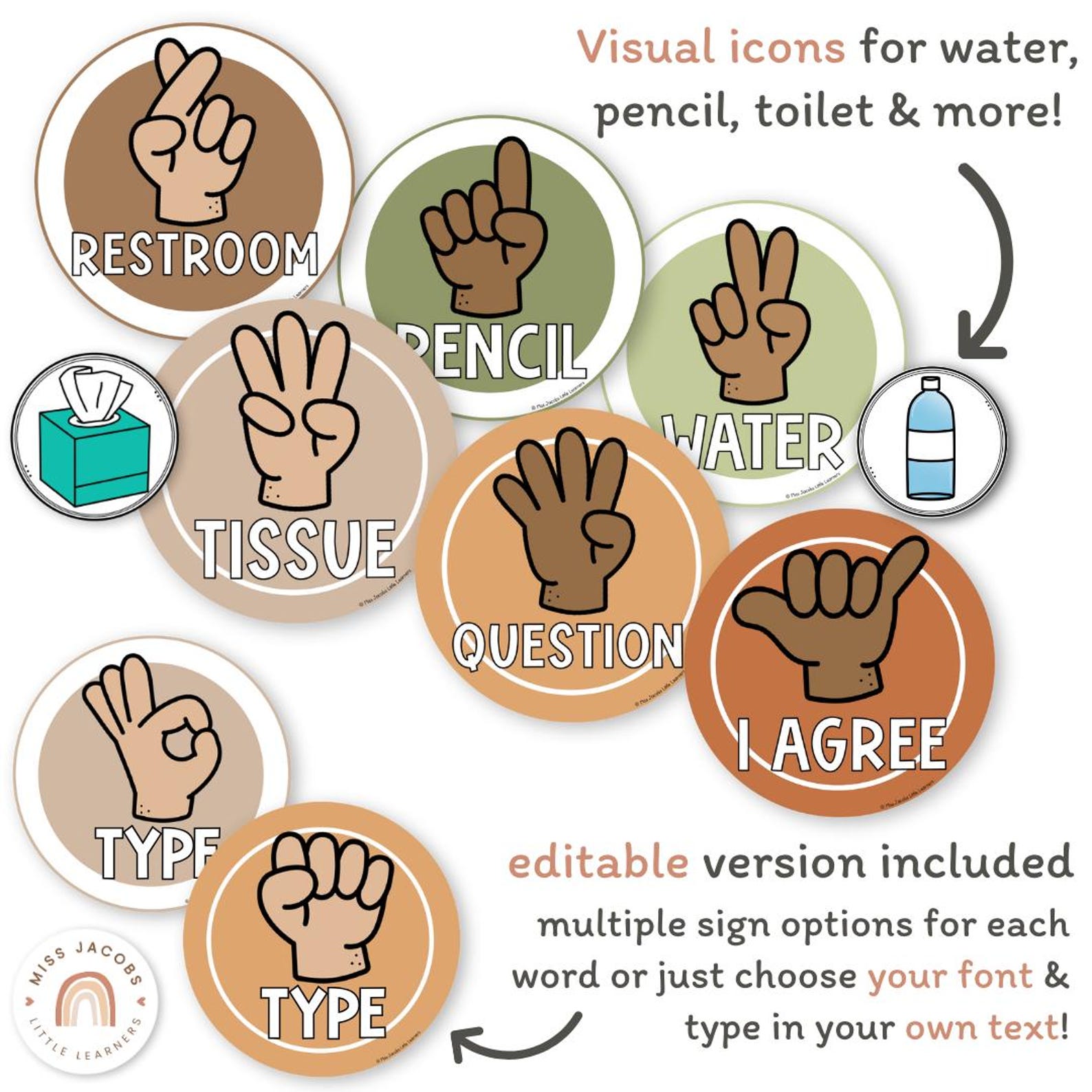 Woodland Hand Signals Posters, Neutral Printable Hand Signs, Classroom ...